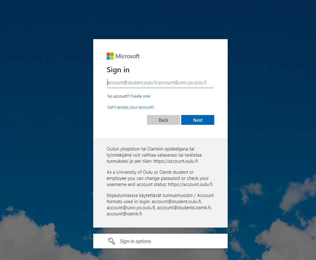 Sign in systems with the university user account (UO)